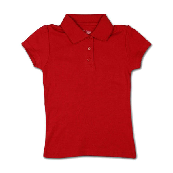 Short Sleeve Knit Polo With Picot Collar - Girls - Red – Kids For Less